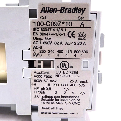 Contactor 100-C09ZJ10-24VDC Allen-Bradley 4kW 24VDC 1NO - Axxa - Motor Control & Automation